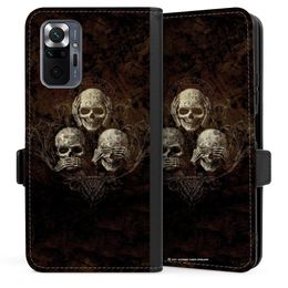 DeinDesign Xiaomi Redmi Note 10 Pro Handy Klapph&uuml;lle Handyh&uuml;lle aus Kunst Leder schwarz Flip Case Gothic Art Skulls Sideflip mit langer Lasche