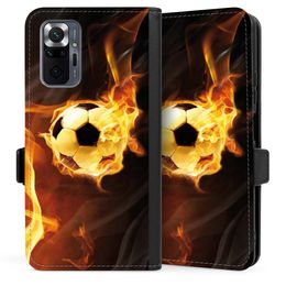 DeinDesign Xiaomi Redmi Note 10 Pro Handy Klapph&uuml;lle Handyh&uuml;lle aus Kunst Leder schwarz Flip Case Soccer Ball Fire Sideflip mit langer Lasche