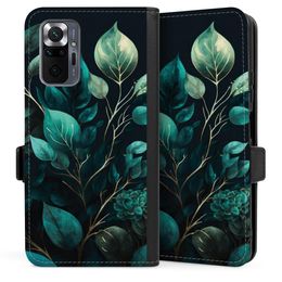 DeinDesign Xiaomi Redmi Note 10 Pro Handy Klapph&uuml;lle Handyh&uuml;lle aus Kunst Leder schwarz Flip Case Leaves Black Eukalyptus Sideflip mit langer Lasche