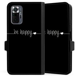 DeinDesign Xiaomi Redmi Note 10 Pro Handy Klapph&uuml;lle Handyh&uuml;lle aus Kunst Leder schwarz Flip Case Happiness Sayings Statement Sideflip mit langer Lasche