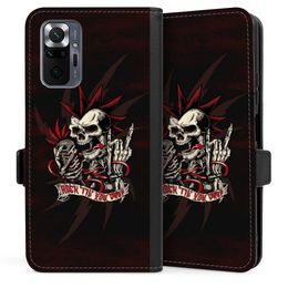 DeinDesign Xiaomi Redmi Note 10 Pro Handy Klapph&uuml;lle Handyh&uuml;lle aus Kunst Leder schwarz Flip Case Rock Totenkopf Music Sideflip mit langer Lasche