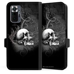 DeinDesign Xiaomi Redmi Note 10 Pro Handy Klapph&uuml;lle Handyh&uuml;lle aus Kunst Leder schwarz Flip Case Skulls Skull Gothic Sideflip mit langer Lasche