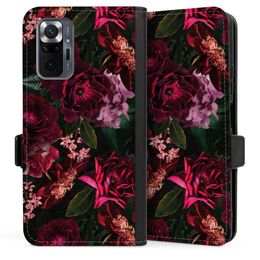 DeinDesign Xiaomi Redmi Note 10 Pro Handy Klapph&uuml;lle Handyh&uuml;lle aus Kunst Leder schwarz Flip Case Blossom Flowers Rose Sideflip mit langer Lasche