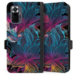 DeinDesign Xiaomi Redmi Note 10 Pro Handy Klapph&uuml;lle Handyh&uuml;lle aus Kunst Leder schwarz Flip Case Neon Colourful Flowers Sideflip mit langer Lasche