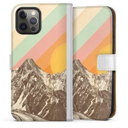 DeinDesign iPhone 12 Pro Max Handy Klapph&uuml;lle Handyh&uuml;lle aus Kunst Leder wei&szlig; Flip Case Sunshine Mountain Retro Sideflip mit Lasche