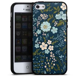 DeinDesign iPhone SE (2016-2019) Handy Silikon H&uuml;lle Case schwarz Handyh&uuml;lle Blue Muster Flowers