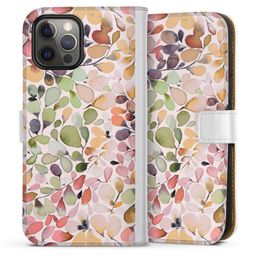 DeinDesign iPhone 12 Pro Max Handy Klapph&uuml;lle Handyh&uuml;lle aus Kunst Leder wei&szlig; Flip Case Eukalyptus Muster Pattern Sideflip mit Lasche