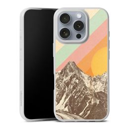 DeinDesign iPhone 16 Pro Handy Silikon H&uuml;lle Case wei&szlig; Handyh&uuml;lle Sunshine Mountain Retro Silikon Case