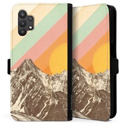 DeinDesign Galaxy A32 5G Handy Klapph&uuml;lle Handyh&uuml;lle aus Kunst Leder schwarz Flip Case Retro Mountain Sunshine Sideflip mit langer Lasche