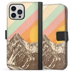 DeinDesign iPhone 13 Pro Max Handy Klapph&uuml;lle Handyh&uuml;lle aus Kunst Leder schwarz Flip Case Sunshine Mountain Retro Sideflip mit langer Lasche