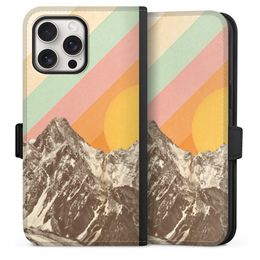DeinDesign iPhone 15 Pro Max Handy Klapph&uuml;lle Handyh&uuml;lle aus Kunst Leder schwarz Flip Case Sunshine Mountain Retro Sideflip mit Lasche