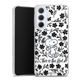DeinDesign Galaxy A36 5G Handy Slim Case Silikon Handyh&uuml;lle transparent H&uuml;lle extra d&uuml;nn Peanuts Flowers Snoopy Silikon Slim Case