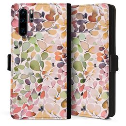 DeinDesign Huawei P30 Pro Handy Klapph&uuml;lle Handyh&uuml;lle aus Kunst Leder schwarz Flip Case Eukalyptus Muster Pattern Sideflip mit langer Lasche
