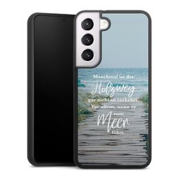 DeinDesign Galaxy S22 Handy Gallery Case Handyh&uuml;lle 9H Geh&auml;rtetes Glas R&uuml;ckseite H&uuml;lle Statement Beach Spruch Gallery Case