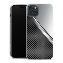 DeinDesign iPhone 15 Plus Handy Silikon H&uuml;lle Case transparent Handyh&uuml;lle Carbon Metall Steel Silikon Case