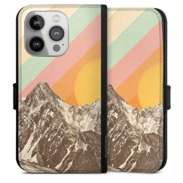 DeinDesign iPhone 14 Pro Handy Klapph&uuml;lle Handyh&uuml;lle aus Kunst Leder schwarz Flip Case Sunshine Mountain Retro Sideflip mit langer Lasche