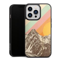 DeinDesign iPhone 13 Pro Handy Premium Silikon H&uuml;lle Handyh&uuml;lle schwarz Case Sunshine Mountain Retro Silikon Premium Case