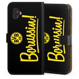 DeinDesign Galaxy XCover 6 Pro Handy Klapph&uuml;lle Handyh&uuml;lle aus Kunst Leder schwarz Flip Case Borussia Dortmund Soccer Bvb Sideflip mit langer Lasche