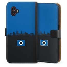 DeinDesign Galaxy XCover 6 Pro Handy Klapph&uuml;lle Handyh&uuml;lle aus Kunst Leder schwarz Flip Case Hamburg Hsv Skyline Sideflip mit langer Lasche