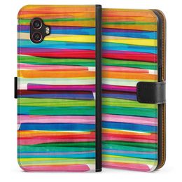 DeinDesign Galaxy XCover 6 Pro Handy Klapph&uuml;lle Handyh&uuml;lle aus Kunst Leder schwarz Flip Case Water Colour Stripes Colourful Sideflip mit langer Lasche