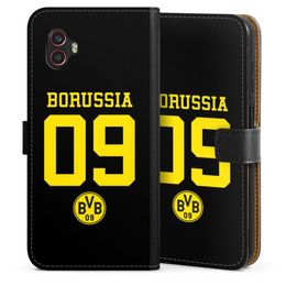 DeinDesign Galaxy XCover 6 Pro Handy Klapph&uuml;lle Handyh&uuml;lle aus Kunst Leder schwarz Flip Case Bvb Jersey Borussia Dortmund Sideflip mit langer Lasche