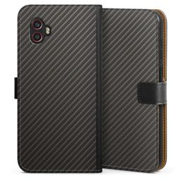 DeinDesign Galaxy XCover 6 Pro Handy Klapph&uuml;lle Handyh&uuml;lle aus Kunst Leder schwarz Flip Case Muster Carbon Metallic Look Sideflip mit langer Lasche