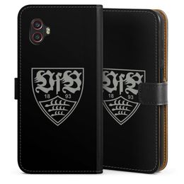DeinDesign Galaxy XCover 6 Pro Handy Klapph&uuml;lle Handyh&uuml;lle aus Kunst Leder schwarz Flip Case Official Licensed Product Logo Vfb Stuttgart Sideflip mit langer 