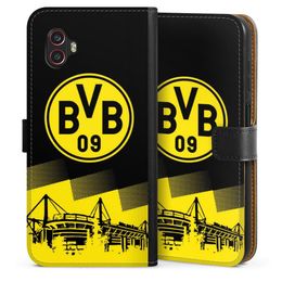 DeinDesign Galaxy XCover 6 Pro Handy Klapph&uuml;lle Handyh&uuml;lle aus Kunst Leder schwarz Flip Case Bvb Borussia Dortmund Stadium Sideflip mit langer Lasche