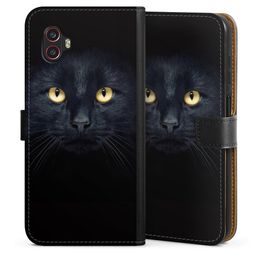 DeinDesign Galaxy XCover 6 Pro Handy Klapph&uuml;lle Handyh&uuml;lle aus Kunst Leder schwarz Flip Case Cat Black Eye Sideflip mit langer Lasche