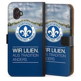 DeinDesign Galaxy XCover 6 Pro Handy Klapph&uuml;lle Handyh&uuml;lle aus Kunst Leder schwarz Flip Case Sv Darmstadt 98 Official Licensed Product Coat Of Arms Sideflip mit 
