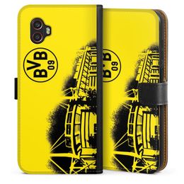 DeinDesign Galaxy XCover 6 Pro Handy Klapph&uuml;lle Handyh&uuml;lle aus Kunst Leder schwarz Flip Case Stadium Bvb Borussia Dortmund Sideflip mit langer Lasche