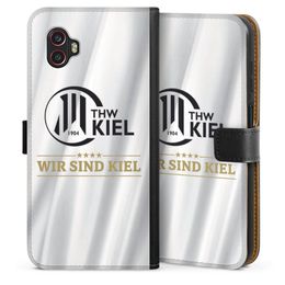 DeinDesign Galaxy XCover 6 Pro Handy Klapph&uuml;lle Handyh&uuml;lle aus Kunst Leder schwarz Flip Case Thw Kiel Handball Official Licensed Product Sideflip mit langer 
