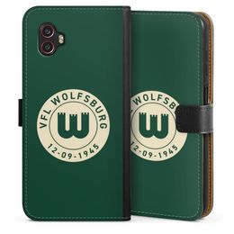 DeinDesign Galaxy XCover 6 Pro Handy Klapph&uuml;lle Handyh&uuml;lle aus Kunst Leder schwarz Flip Case 80 Jahre Official Licensed Product Vfl Wolfsburg Sideflip mit langer