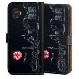 DeinDesign Galaxy XCover 6 Pro Handy Klapph&uuml;lle Handyh&uuml;lle aus Kunst Leder schwarz Flip Case Sge Eintracht Frankfurt Skyline Sideflip mit langer Lasche