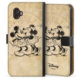 DeinDesign Galaxy XCover 6 Pro Handy Klapph&uuml;lle Handyh&uuml;lle aus Kunst Leder schwarz Flip Case Minnie Mouse Vintage Mickey Mouse Sideflip mit langer Lasche