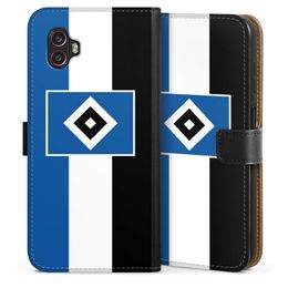 DeinDesign Galaxy XCover 6 Pro Handy Klapph&uuml;lle Handyh&uuml;lle aus Kunst Leder schwarz Flip Case Hsv Hamburger Sv Stripes Sideflip mit langer Lasche