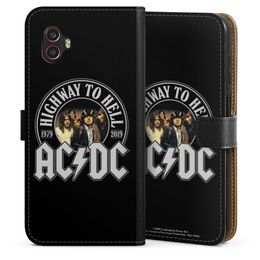 DeinDesign Galaxy XCover 6 Pro Handy Klapph&uuml;lle Handyh&uuml;lle aus Kunst Leder schwarz Flip Case Acdc Official Licensed Product Rock Sideflip mit langer Lasche