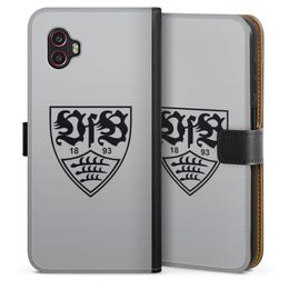 DeinDesign Galaxy XCover 6 Pro Handy Klapph&uuml;lle Handyh&uuml;lle aus Kunst Leder schwarz Flip Case Vfb Stuttgart Official Licensed Product Logo Sideflip mit langer 