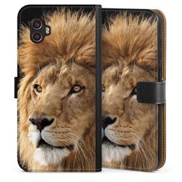DeinDesign Galaxy XCover 6 Pro Handy Klapph&uuml;lle Handyh&uuml;lle aus Kunst Leder schwarz Flip Case Jungle Photography Lion Sideflip mit langer Lasche