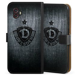 DeinDesign Galaxy XCover 6 Pro Handy Klapph&uuml;lle Handyh&uuml;lle aus Kunst Leder schwarz Flip Case Vintage Sg Dynamo Dresden Official Licensed Product Sideflip mit 