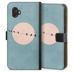 DeinDesign Galaxy XCover 6 Pro Handy Klapph&uuml;lle Handyh&uuml;lle aus Kunst Leder schwarz Flip Case Bird Moon Turquoise Sideflip mit langer Lasche