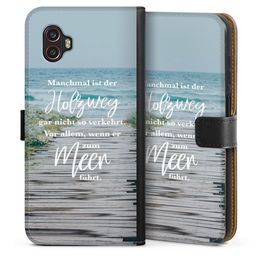 DeinDesign Galaxy XCover 6 Pro Handy Klapph&uuml;lle Handyh&uuml;lle aus Kunst Leder schwarz Flip Case Statement Spruch Beach Sideflip mit langer Lasche