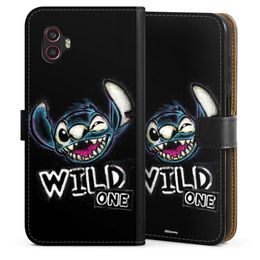DeinDesign Galaxy XCover 6 Pro Handy Klapph&uuml;lle Handyh&uuml;lle aus Kunst Leder schwarz Flip Case Official Licensed Product Disney Lilo & Stitch Sideflip mit langer 