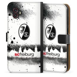 DeinDesign Galaxy XCover 6 Pro Handy Klapph&uuml;lle Handyh&uuml;lle aus Kunst Leder schwarz Flip Case Skyline Logo Sc Freiburg Sideflip mit langer Lasche