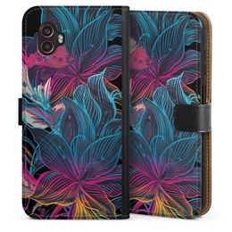 DeinDesign Galaxy XCover 6 Pro Handy Klapph&uuml;lle Handyh&uuml;lle aus Kunst Leder schwarz Flip Case Neon Colourful Flowers Sideflip mit langer Lasche