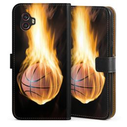 DeinDesign Galaxy XCover 6 Pro Handy Klapph&uuml;lle Handyh&uuml;lle aus Kunst Leder schwarz Flip Case Fire Basketball Sports Sideflip mit langer Lasche
