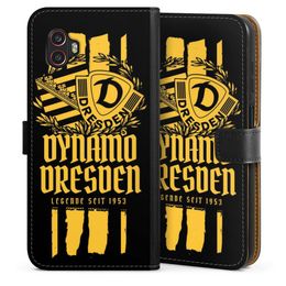 DeinDesign Galaxy XCover 6 Pro Handy Klapph&uuml;lle Handyh&uuml;lle aus Kunst Leder schwarz Flip Case Sg Dynamo Dresden Statement Sgd Sideflip mit langer Lasche