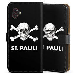 DeinDesign Galaxy XCover 6 Pro Handy Klapph&uuml;lle Handyh&uuml;lle aus Kunst Leder schwarz Flip Case Totenkopf Official Licensed Product Fc St. Pauli Sideflip mit langer