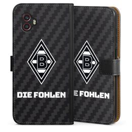 DeinDesign Galaxy XCover 6 Pro Handy Klapph&uuml;lle Handyh&uuml;lle aus Kunst Leder schwarz Flip Case Gladbach Carbon Borussia M&ouml;nchengladbach Sideflip mit langer Lasche