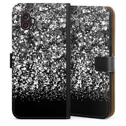 DeinDesign Galaxy XCover 6 Pro Handy Klapph&uuml;lle Handyh&uuml;lle aus Kunst Leder schwarz Flip Case Muster Glitzer Snowflake Sideflip mit langer Lasche